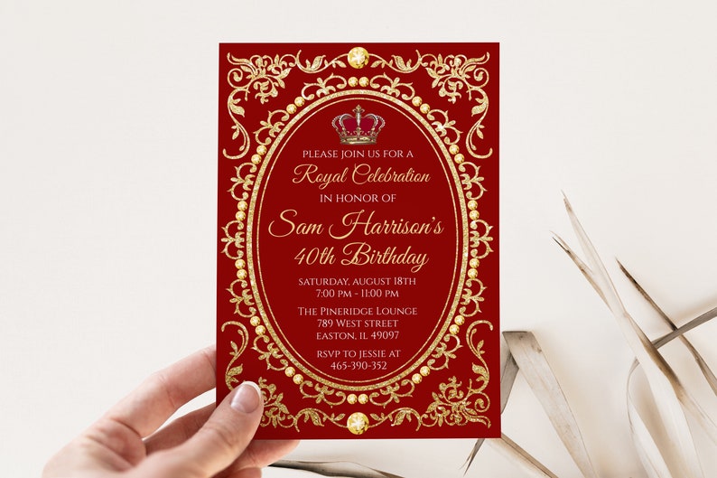 Instant Download - Royal Birthday Party Invitation - King Queen - Red ...