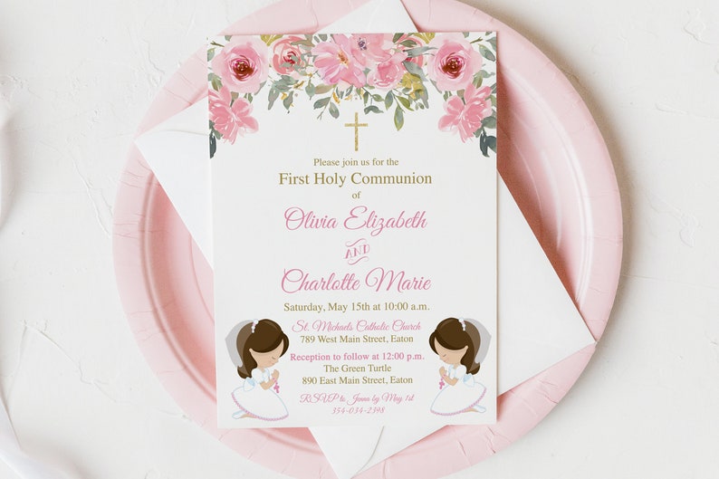 First Holy Communion Invitation, Siblings, Twins, Cousins, Sisters ...