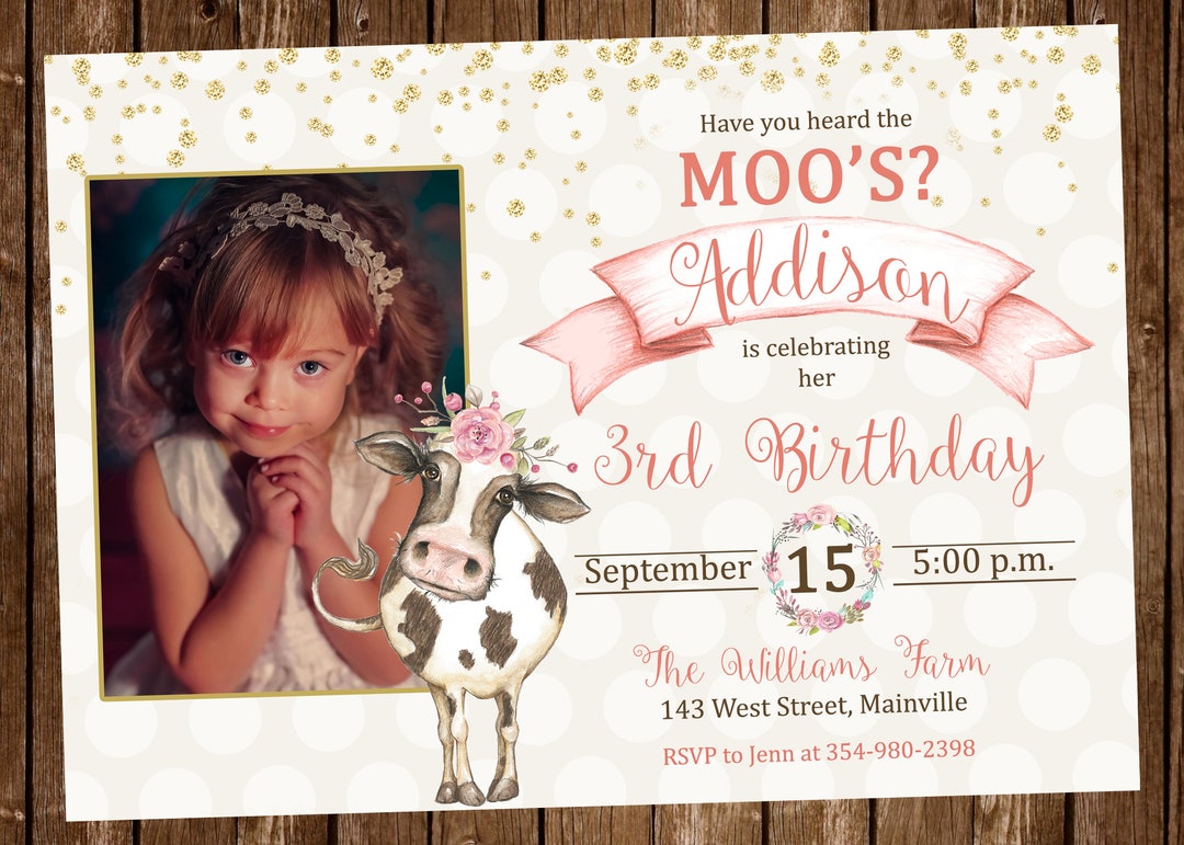 Cow Birthday Invitation, Cow, Birthday, Party, Girl, Farm, Baby Girl ...