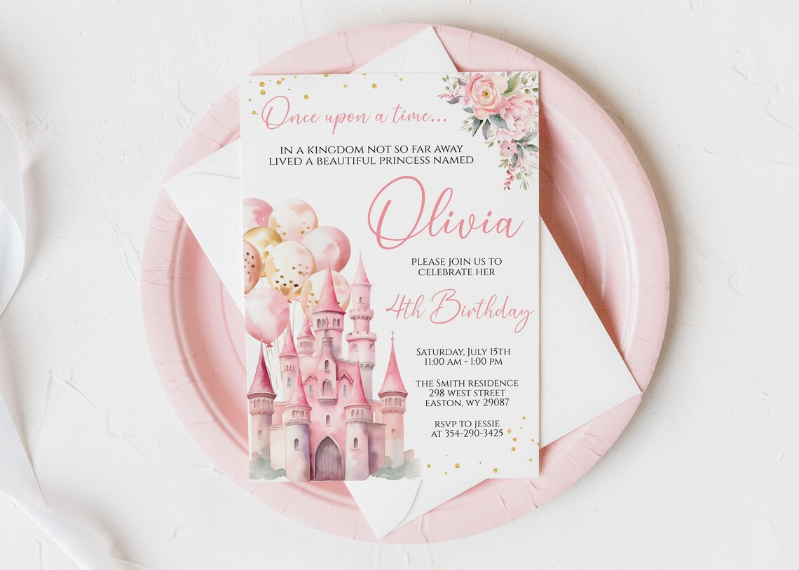 INSTANT DOWNLOAD, Princess Castle Birthday Party Invitation, Once Upon ...