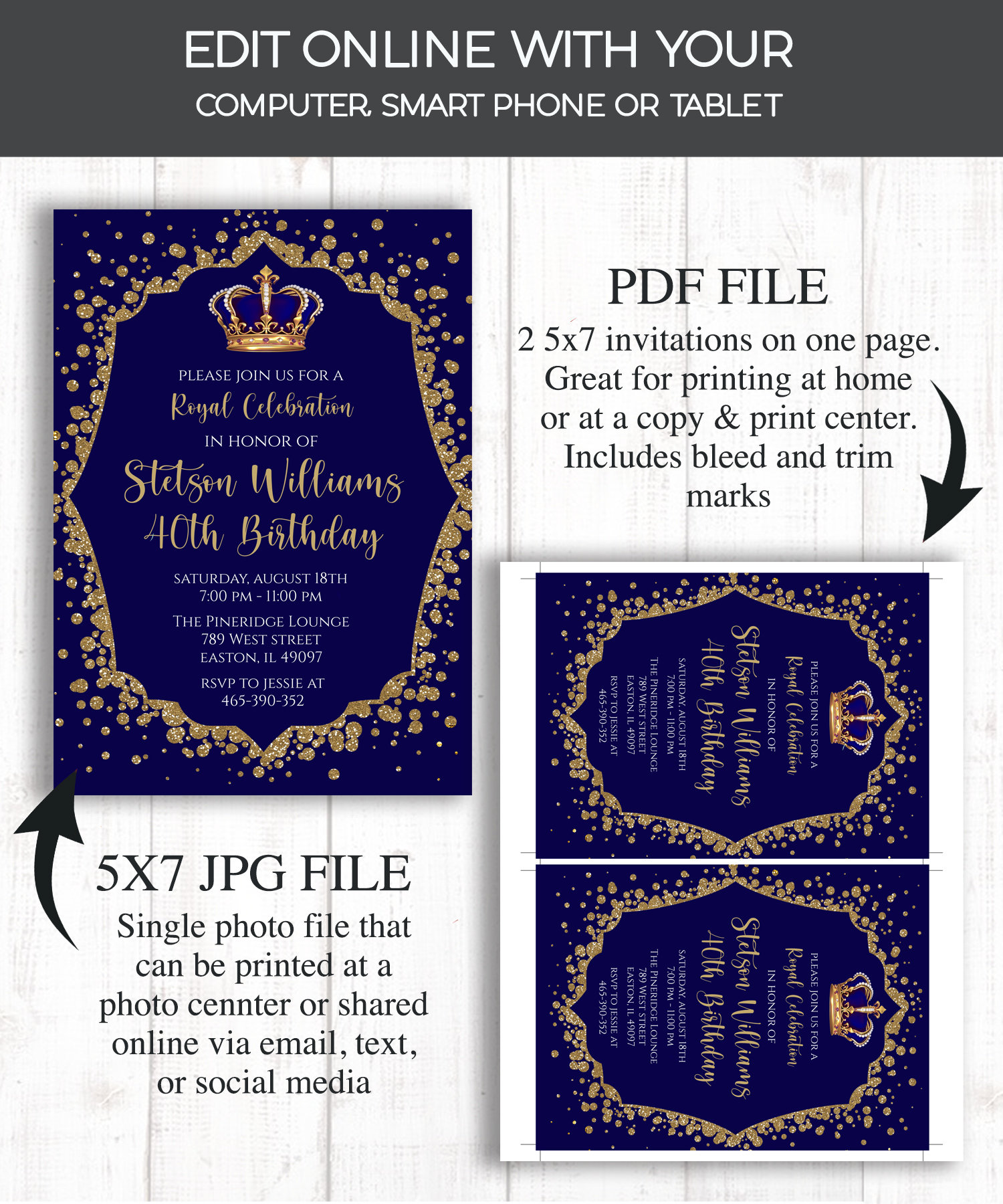 INSTANT DOWNLOAD, Royal Birthday Party Invitation King Prince Royal ...