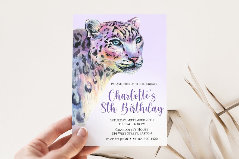 Snow Leopard Birthday Party Invitation Leopard Cheetah - Etsy