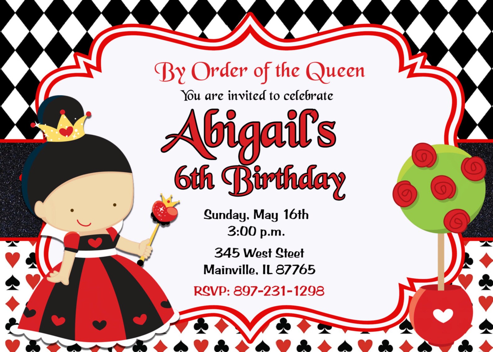Queen of Hearts Birthday Party Invitation - or Printed With FREE ...