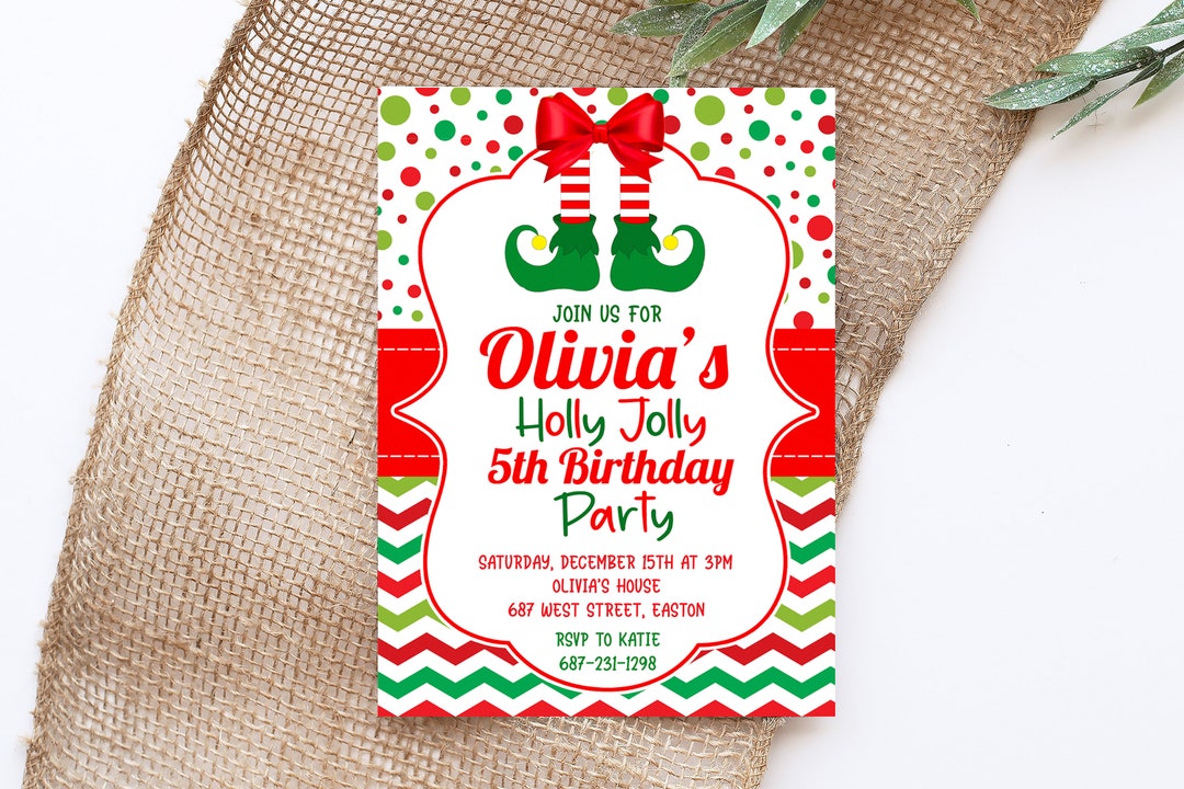Christmas Elf Birthday Party Invitation Elf Feet Elf Holly - Etsy UK