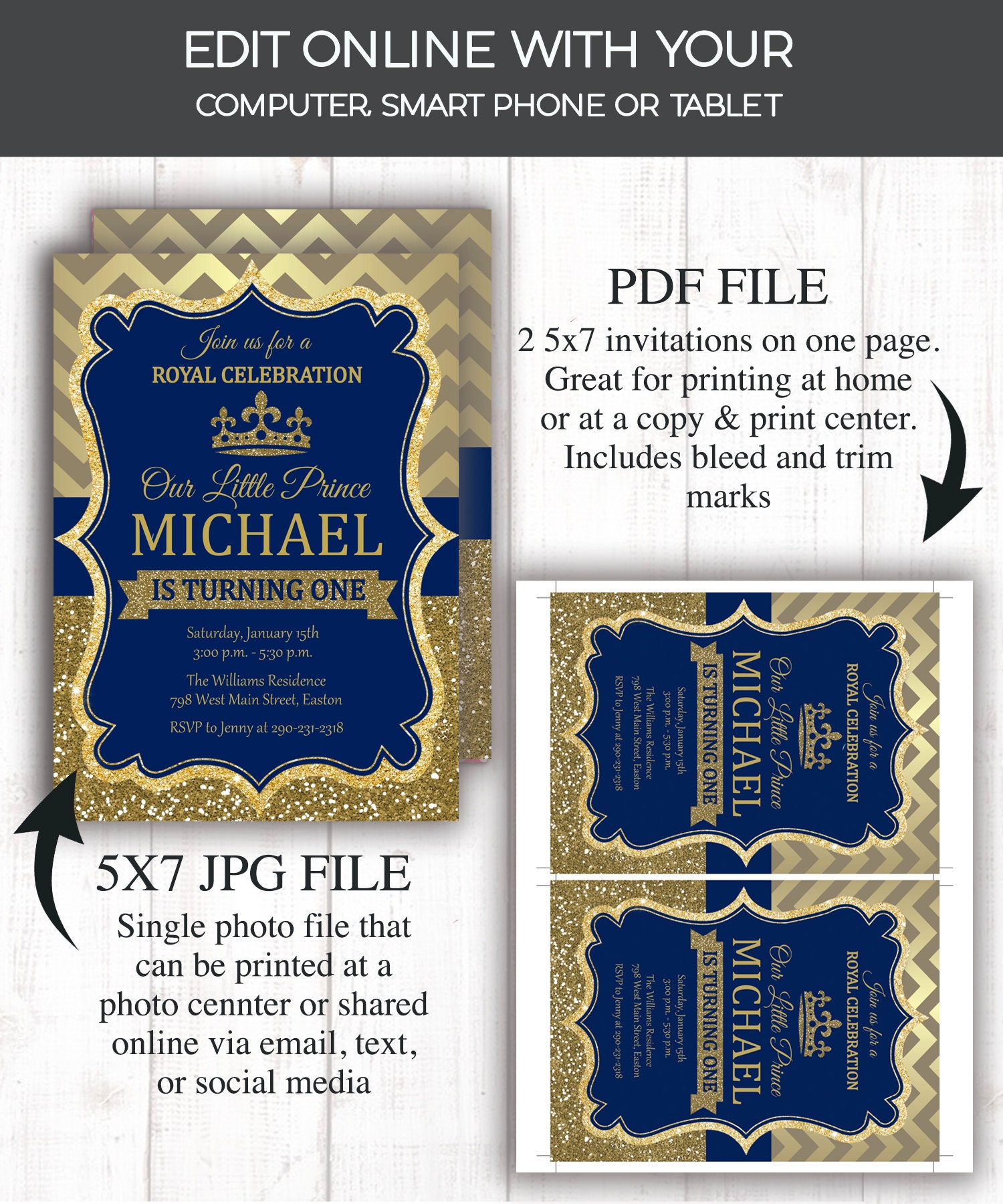 Prince Birthday Party Invitation Little Prince Royal King - Etsy