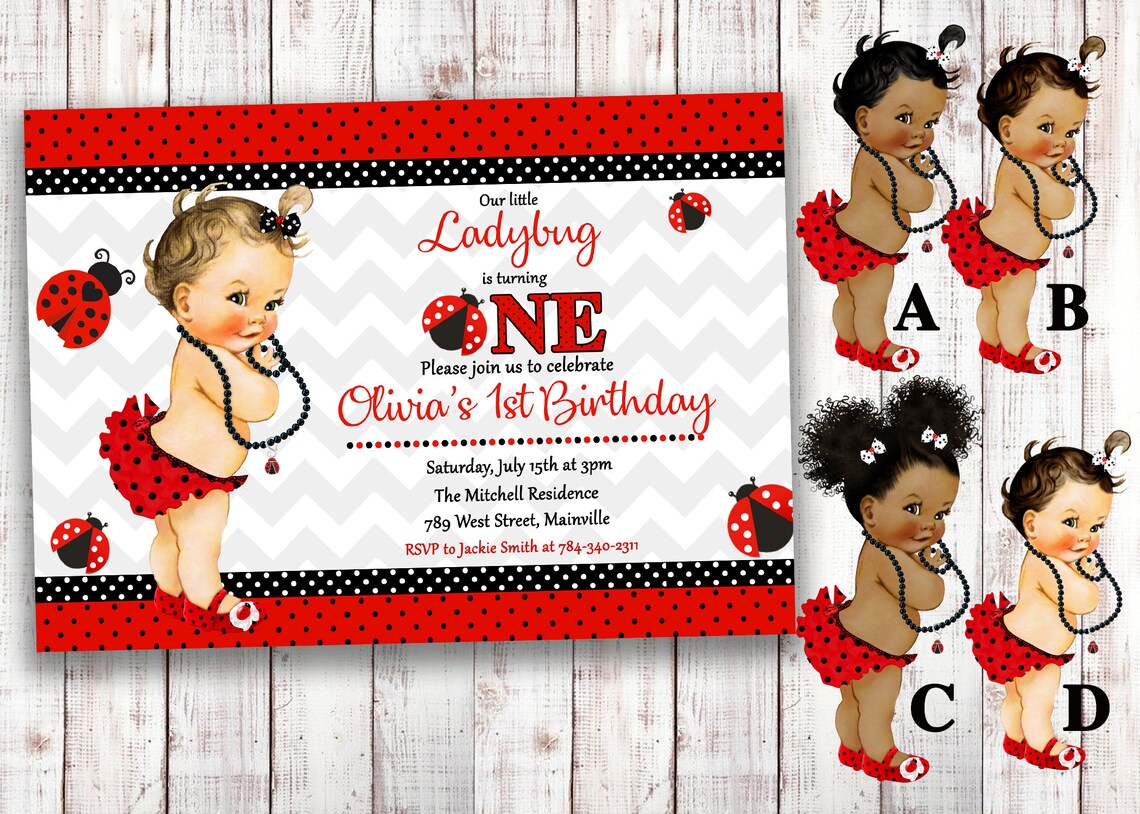 Ladybug First Birthday Invitation Ladybug Little Lady One | Etsy