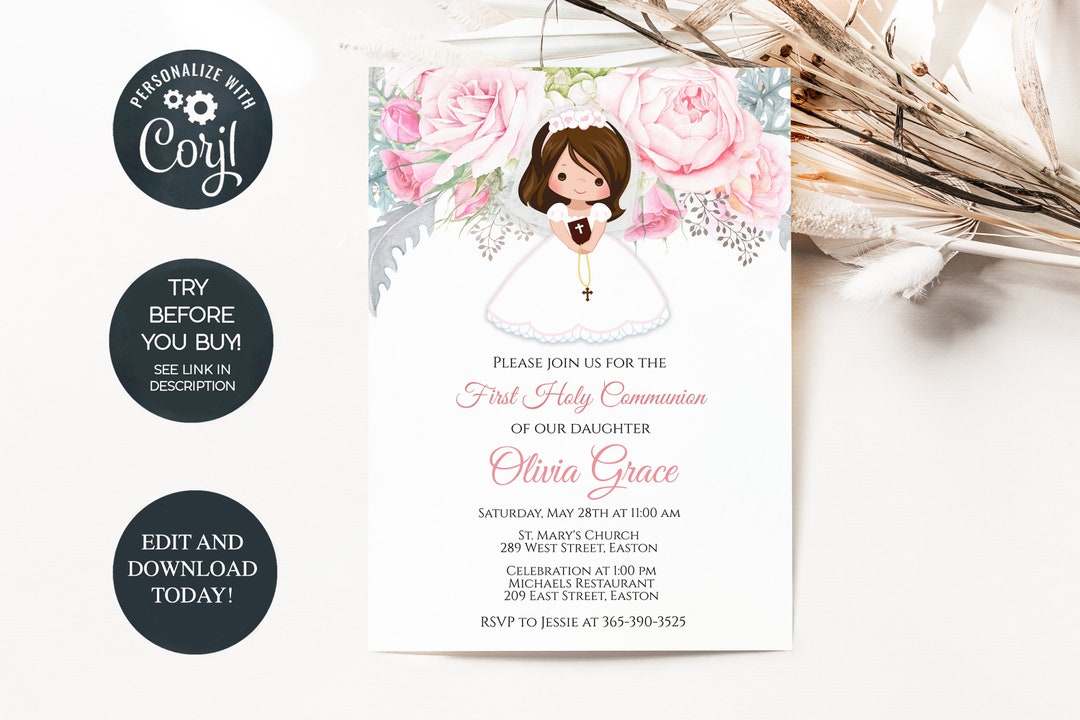 First Holy Communion Girl Invitation, Communion, First Communion, Girl ...