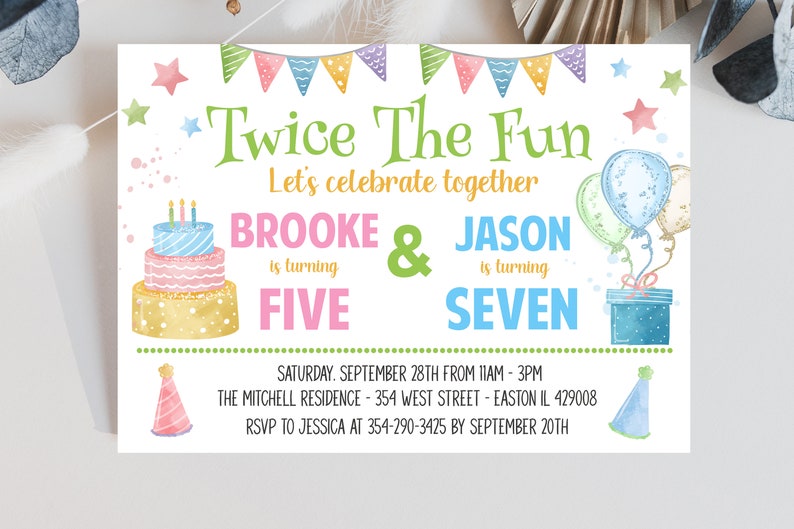 Joint Birthday Party Invitation Siblings Brother Sister - Etsy
