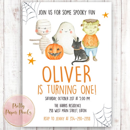 Editable Spooky One Birthday Invitation Halloween 1st - Etsy