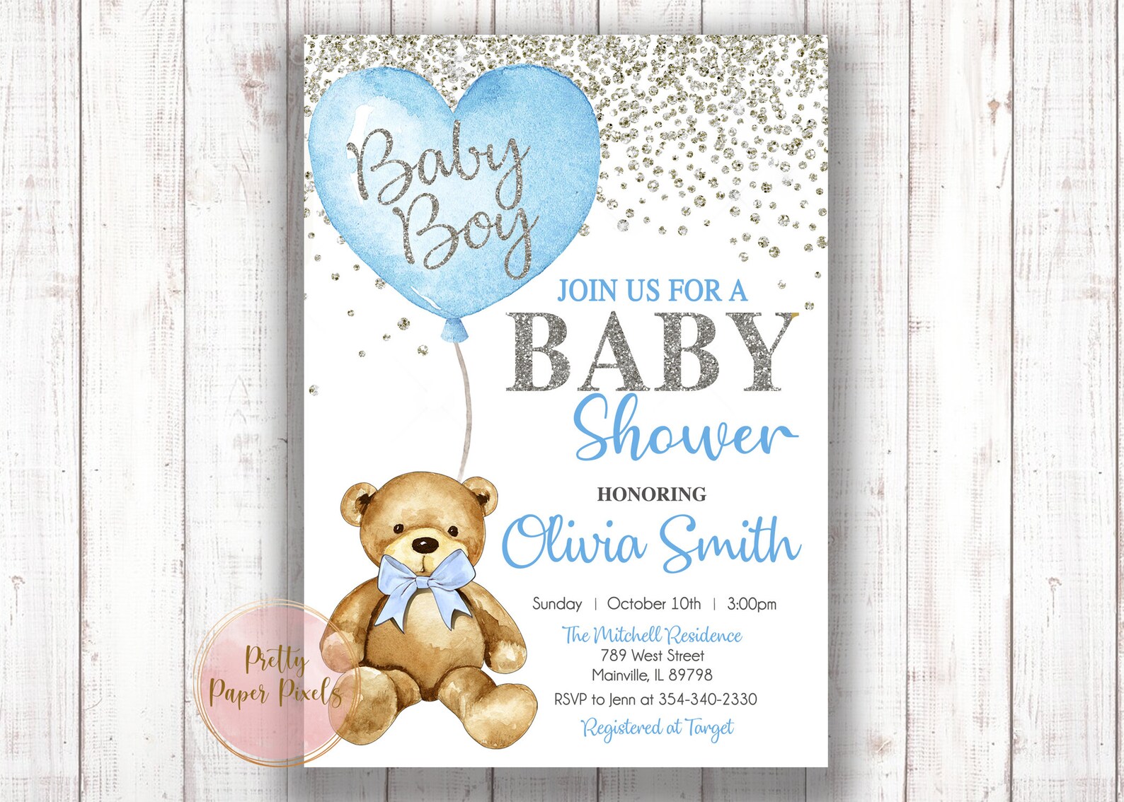Bear Boy Baby Shower Invitation Teddy Bear Baby Shower Boy | Etsy