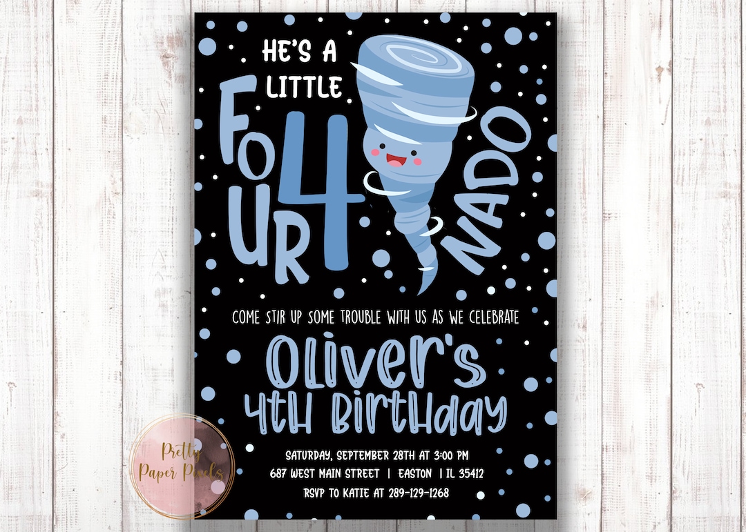 Fournado Birthday Invitation, Fourth Birthday Invitation, Tornado, Boy ...