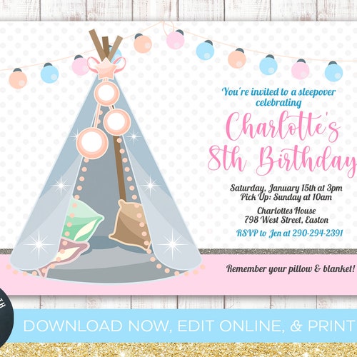 Slumber Party Invitation Birthday Sleepover Pajama Party - Etsy