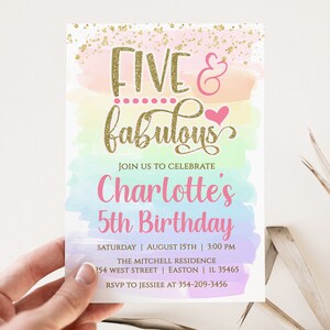 Five and Fabulous Birthday Invitation, Five, Fabulous, Rainbow ...