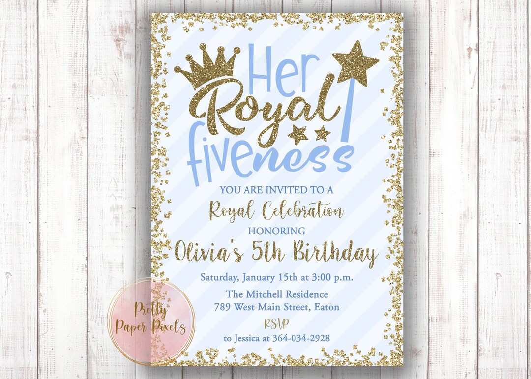 Fifth Birthday Invitation, Her Royal Fiveness, Princess Birthday ...