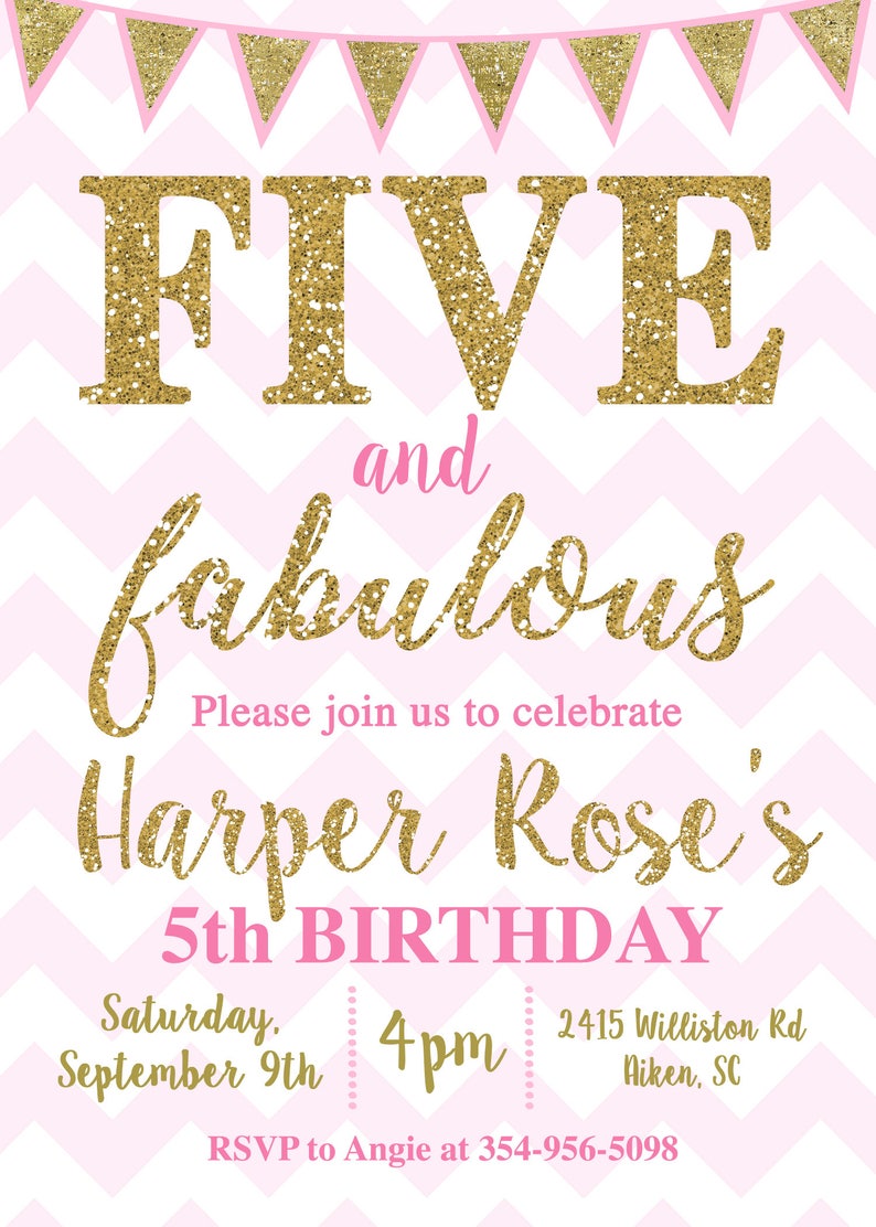 FIVE and Fabulous Birthday Party Invitation Five Fabulous | Etsy