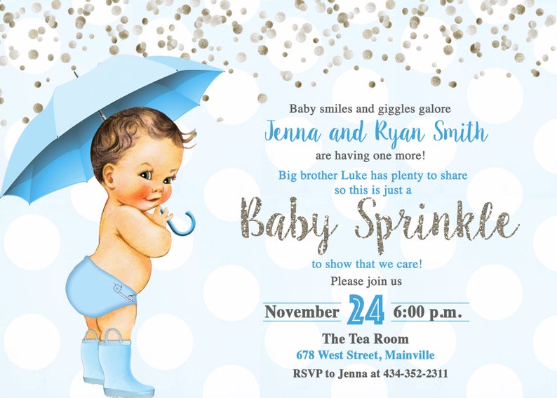 Blue and Silver, Baby Sprinkle Invitation, Baby Boy Sprinkle, Baby ...
