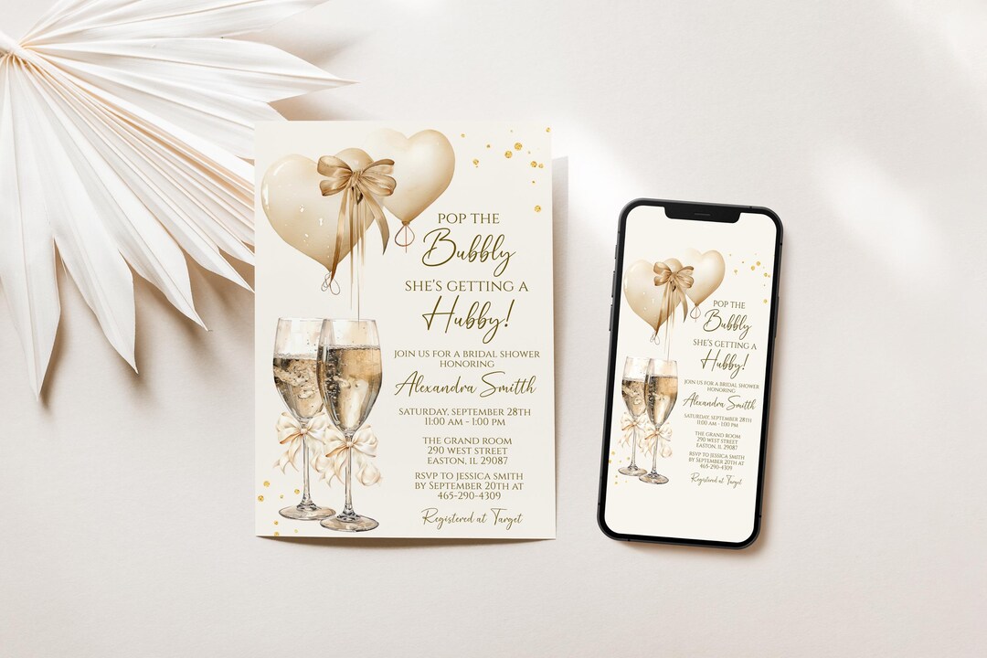 Pop the Bubbly Bridal Shower Invitation, Bubbly Hubby, Wedding Shower ...