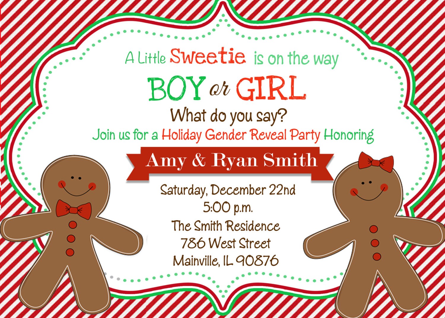 Gingerbread Boy or Girl Gender Reveal Invitation Winter | Etsy