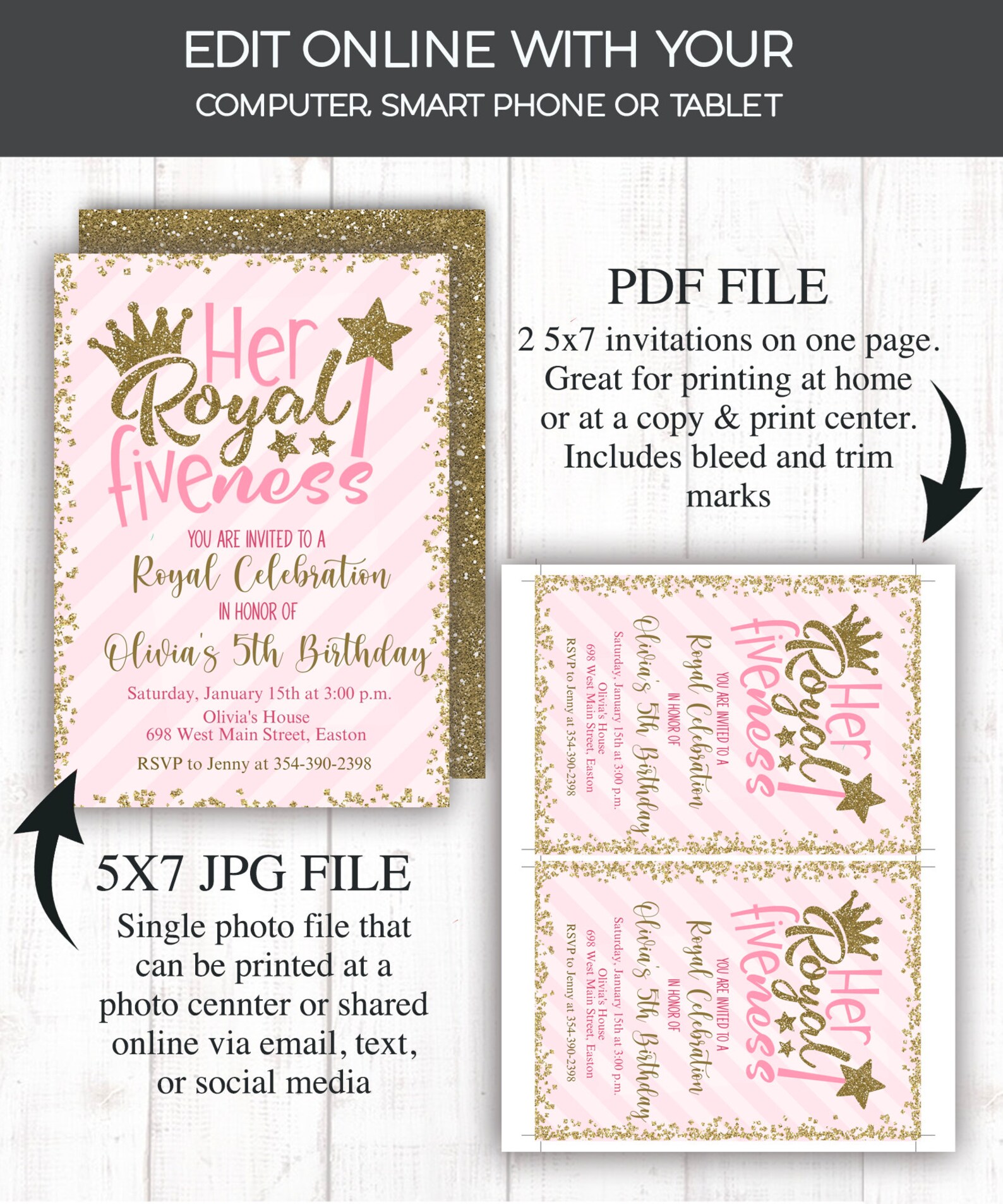 Royal Fiveness Invitation Fifth Birthday 5th Five - Etsy