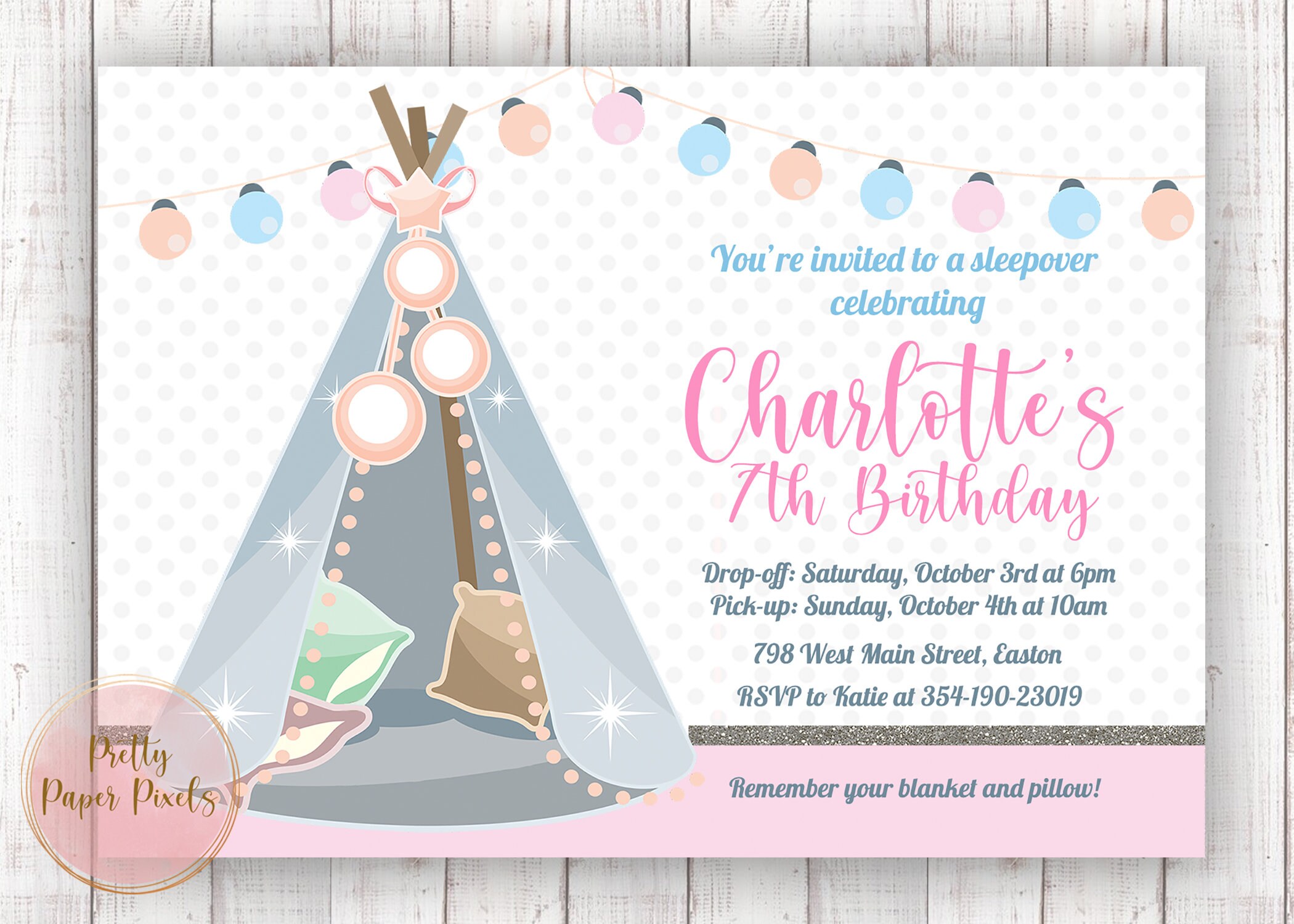 Camping Invitation Glamping Slumber Party Boho Teepee Invitation Pajama ...
