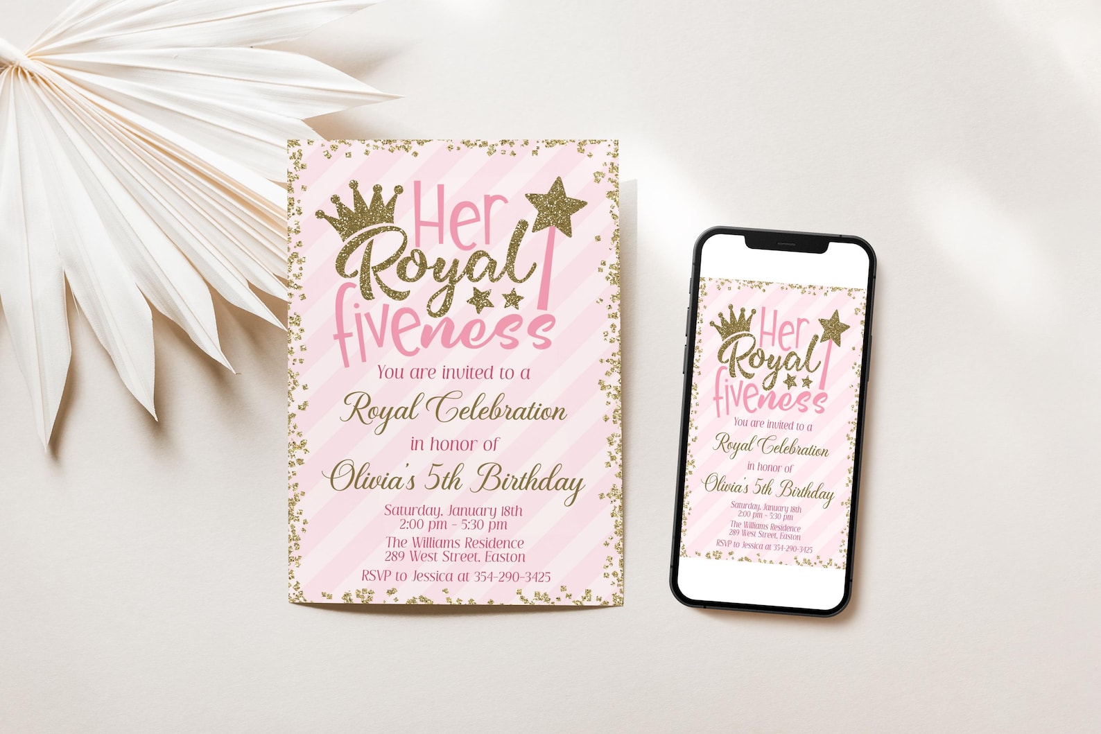 Royal Fiveness 5th Birthday Invitation, Fifth Birthday, 5th, Five ...