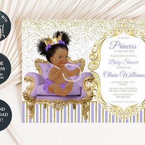 Princess Purple Gold Baby Shower Invitation, Princess, Chair, Royal ...