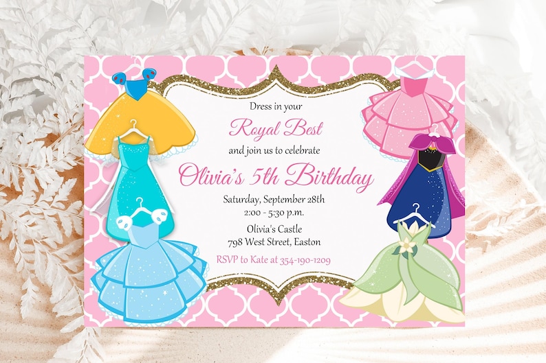 Princess Dress Birthday Party Invitation, Girls Princess Dress up Party ...