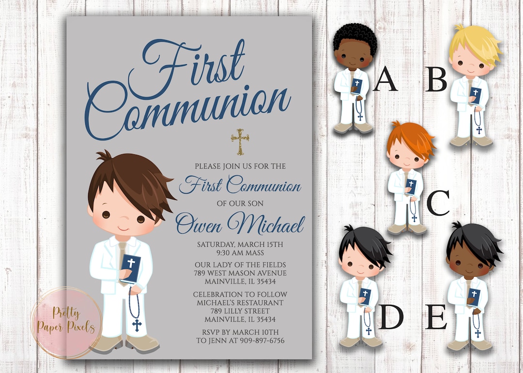 First Communion Boy Invitation, Confirmation, Communion, First Holy ...