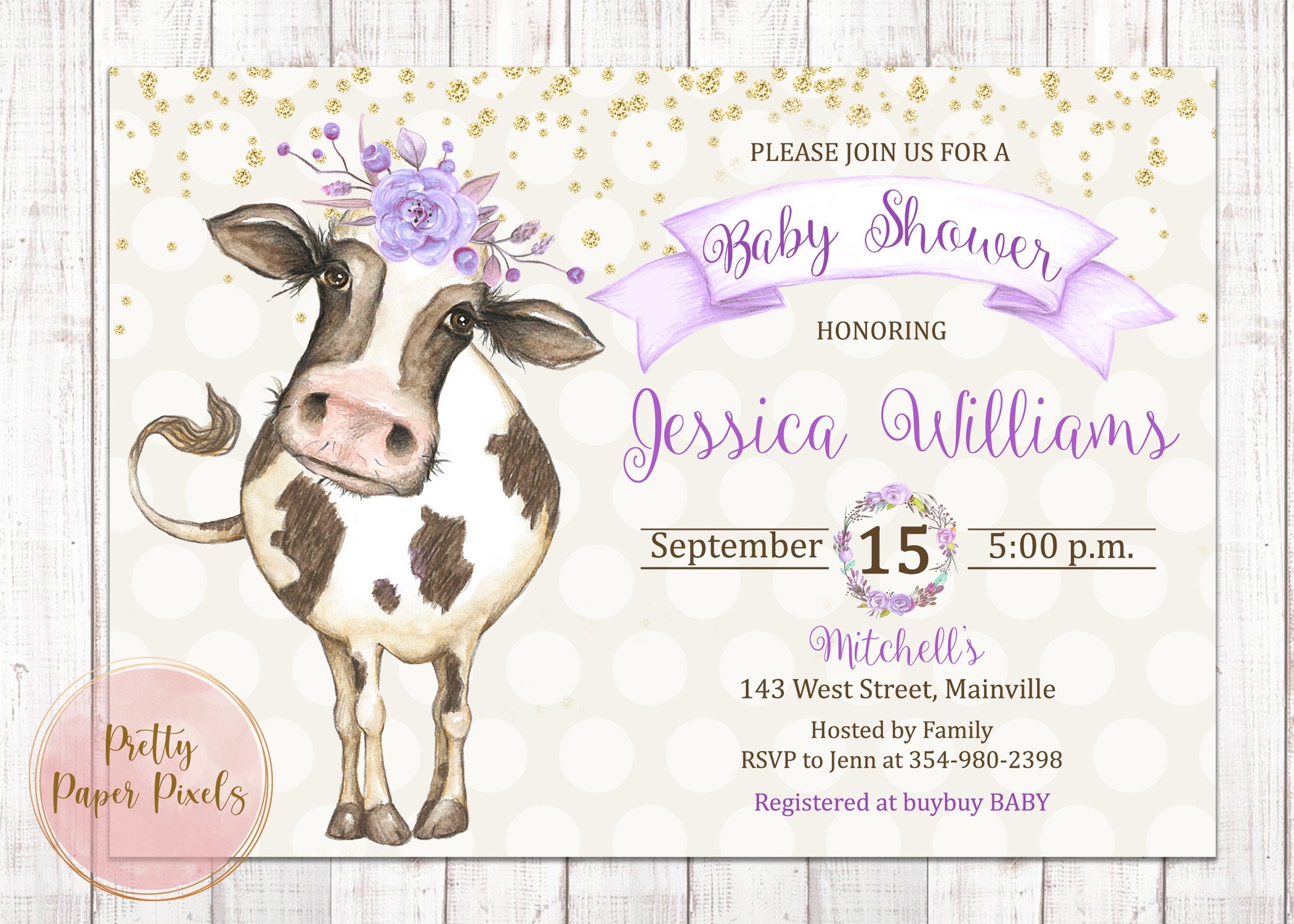 Cow Baby Shower Invitation Cow Baby Shower Girl Farm Baby | Etsy