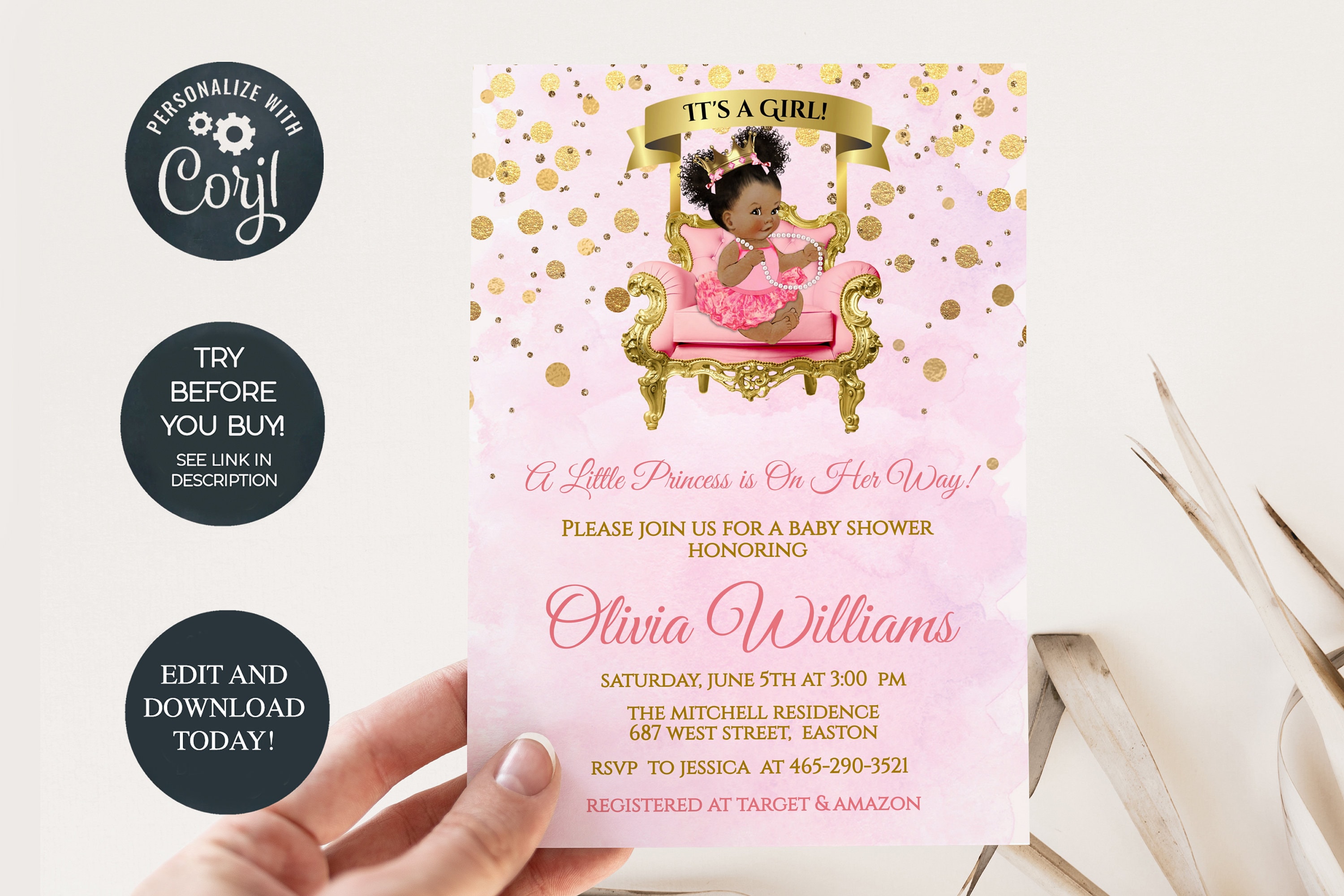 Princess Printable Baby Invites Snow White Baby Shower Invitation,