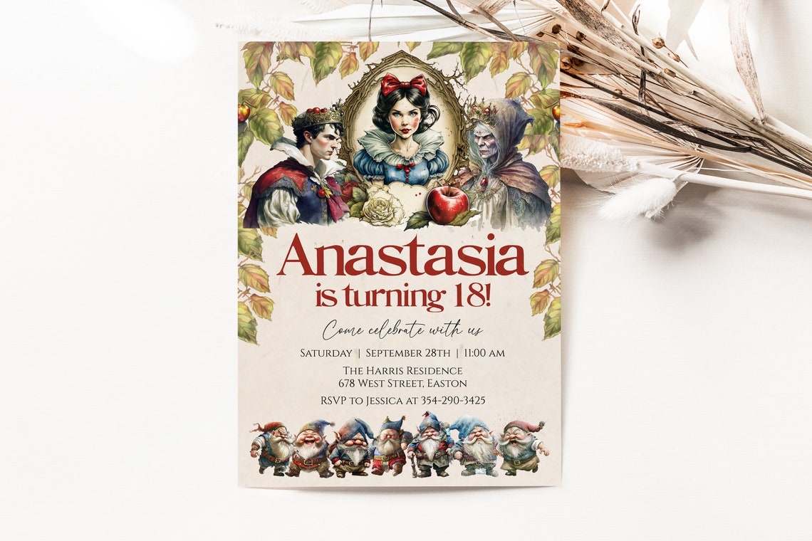 Snow White Birthday Invitation, Snow White, Gothic, Storybook ...