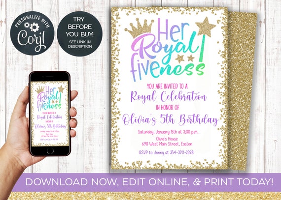 Royal Fiveness Invitation Fifth Birthday 5th Five | Etsy