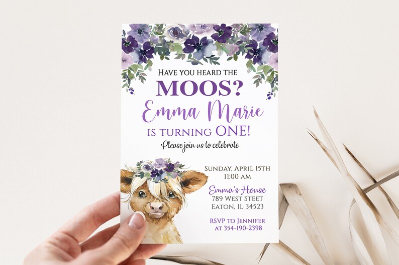 Cow Girl Birthday Party Invitation Highland Cow Farm - Etsy