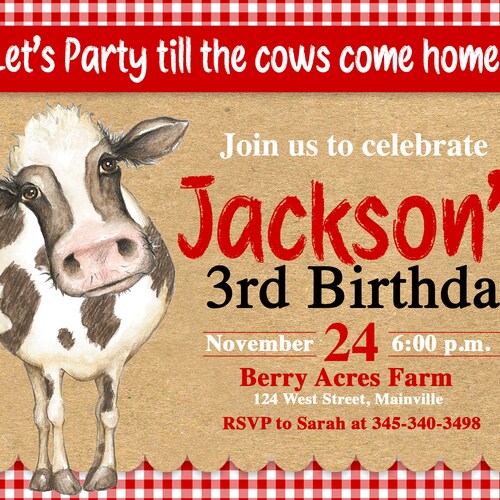Cow Theme Invitation Farm Theme Birthday invitation Cow | Etsy