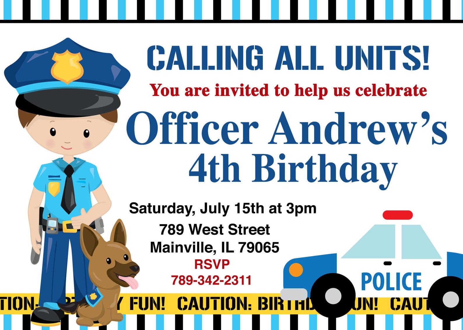 Police Birthday Party Invitation Police Cop Invitation | Etsy