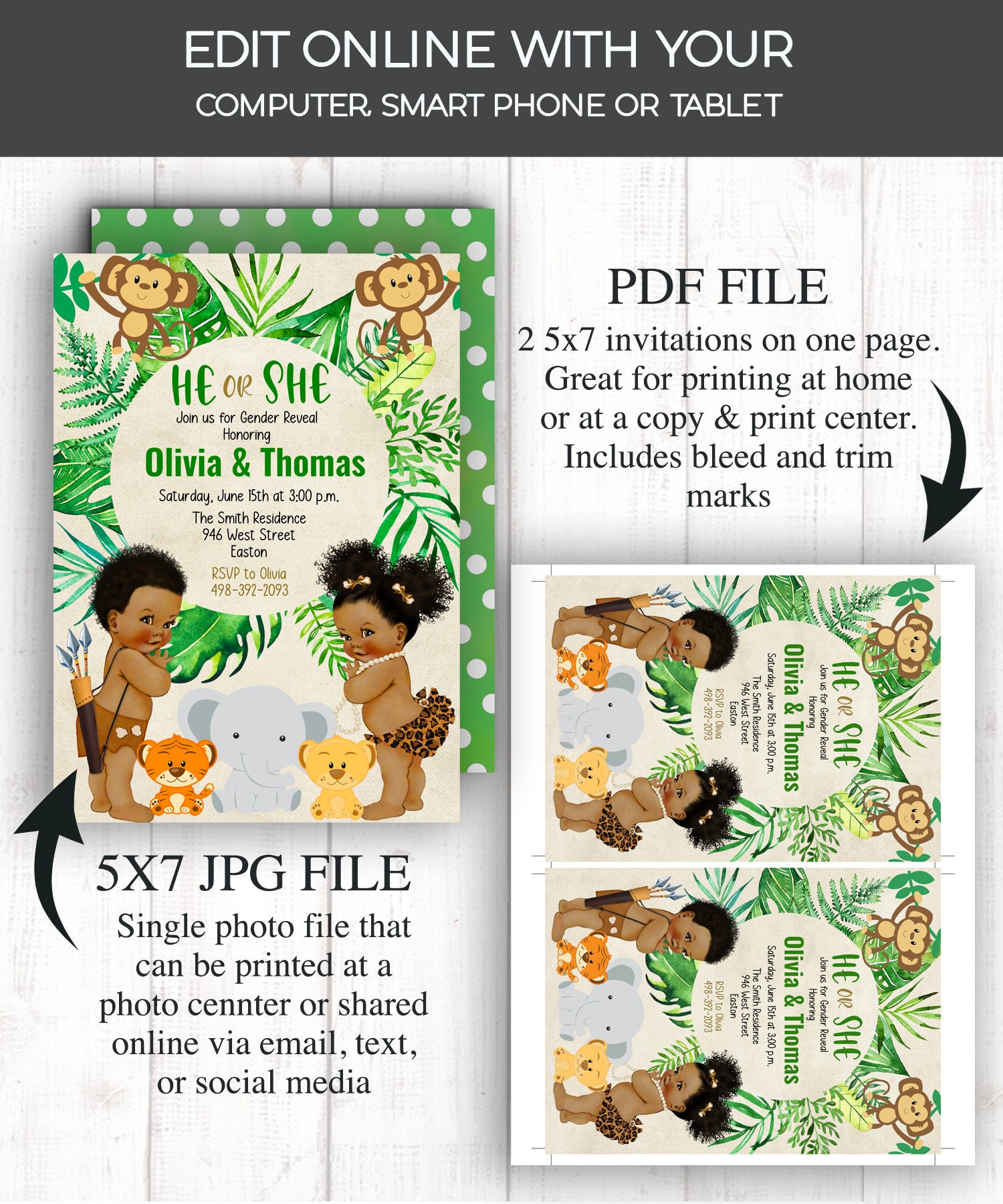 Safari Jungle Gender Reveal Invitation Safari Jungle | Etsy