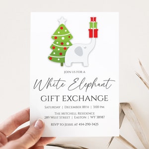 White Elephant Invitation, Gift Exchange, Elephant, Christmas, Holiday ...