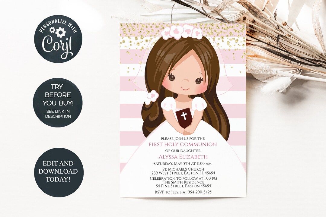 First Holy Communion Girl Invitation, Communion, First Communion, Girl ...