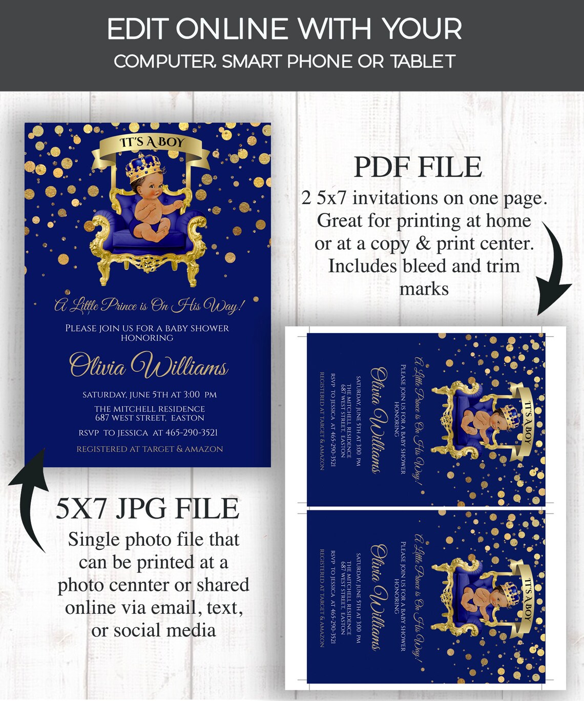 Prince Baby Shower Invitation King Crown Boy Baby Boy - Etsy