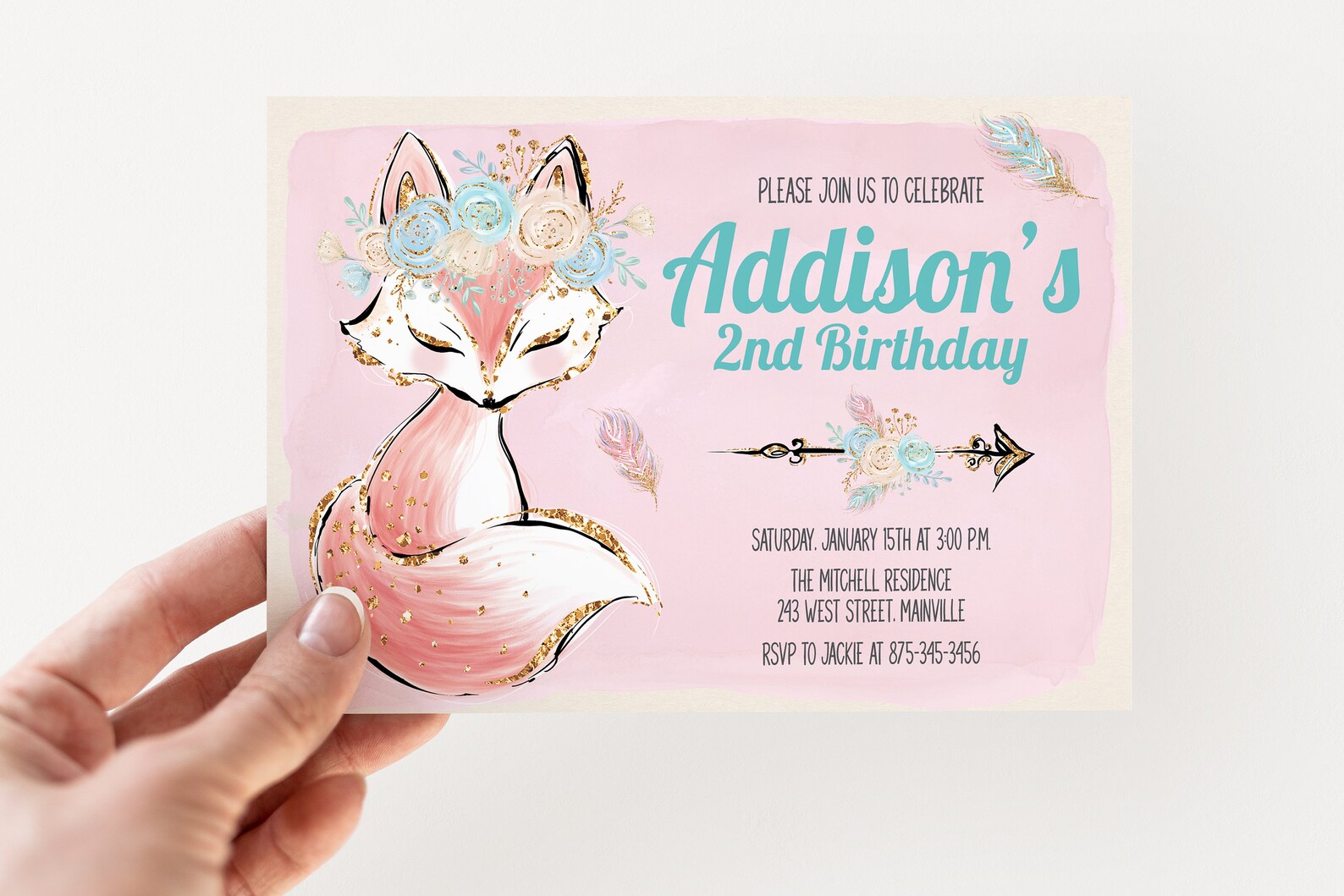 Fox Girl Birthday Party Invitation Fox Girl Boho Flower - Etsy