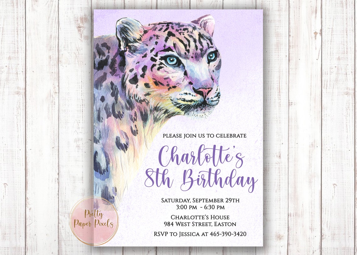 Snow Leopard Birthday Party Invitation Leopard Cheetah - Etsy