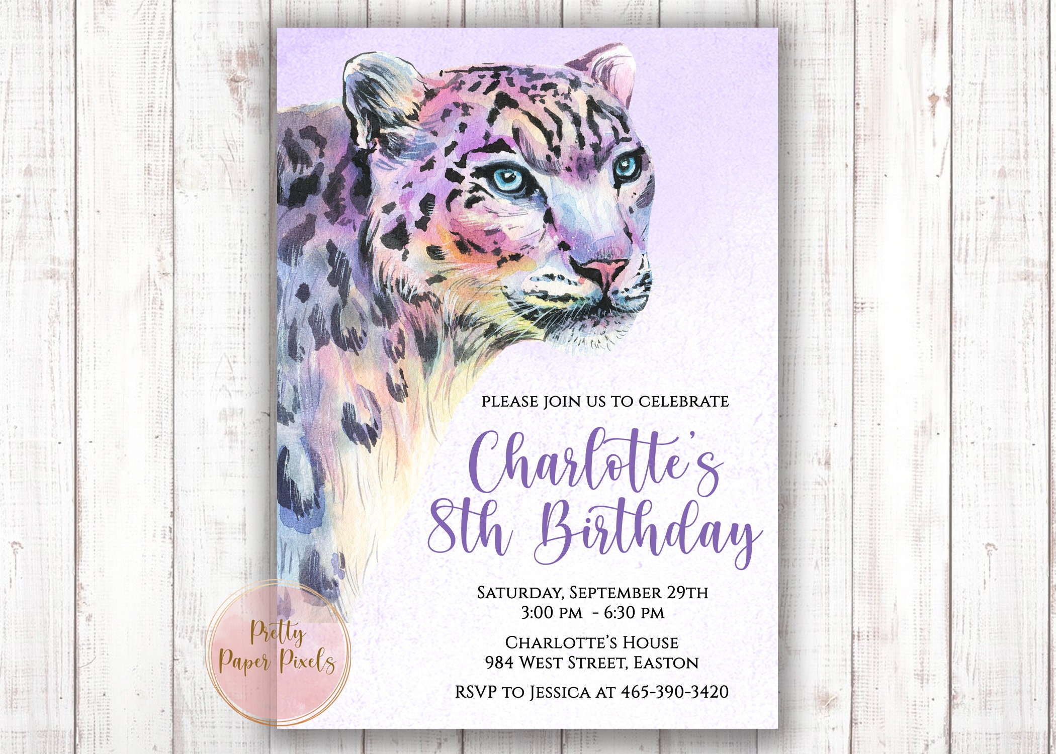 Snow Leopard Birthday Party Invitation Leopard Cheetah | Etsy