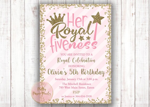 Fifth Birthday Invitation Her Royal Fiveness Princess - Etsy