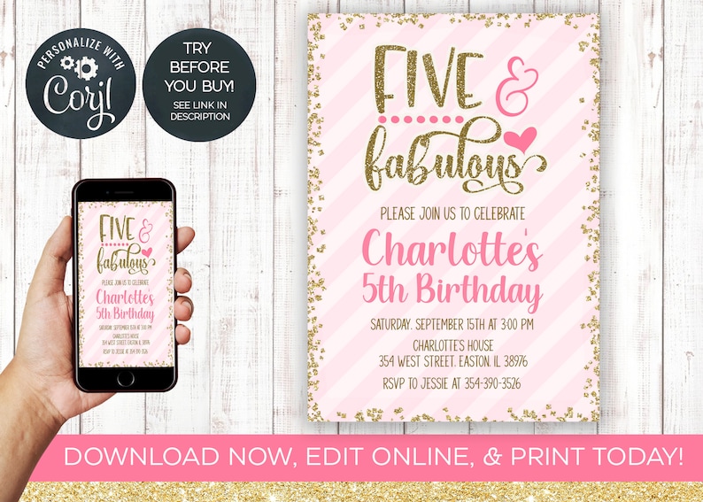 Five and Fabulous Birthday Party Invitation Five Fabulous - Etsy