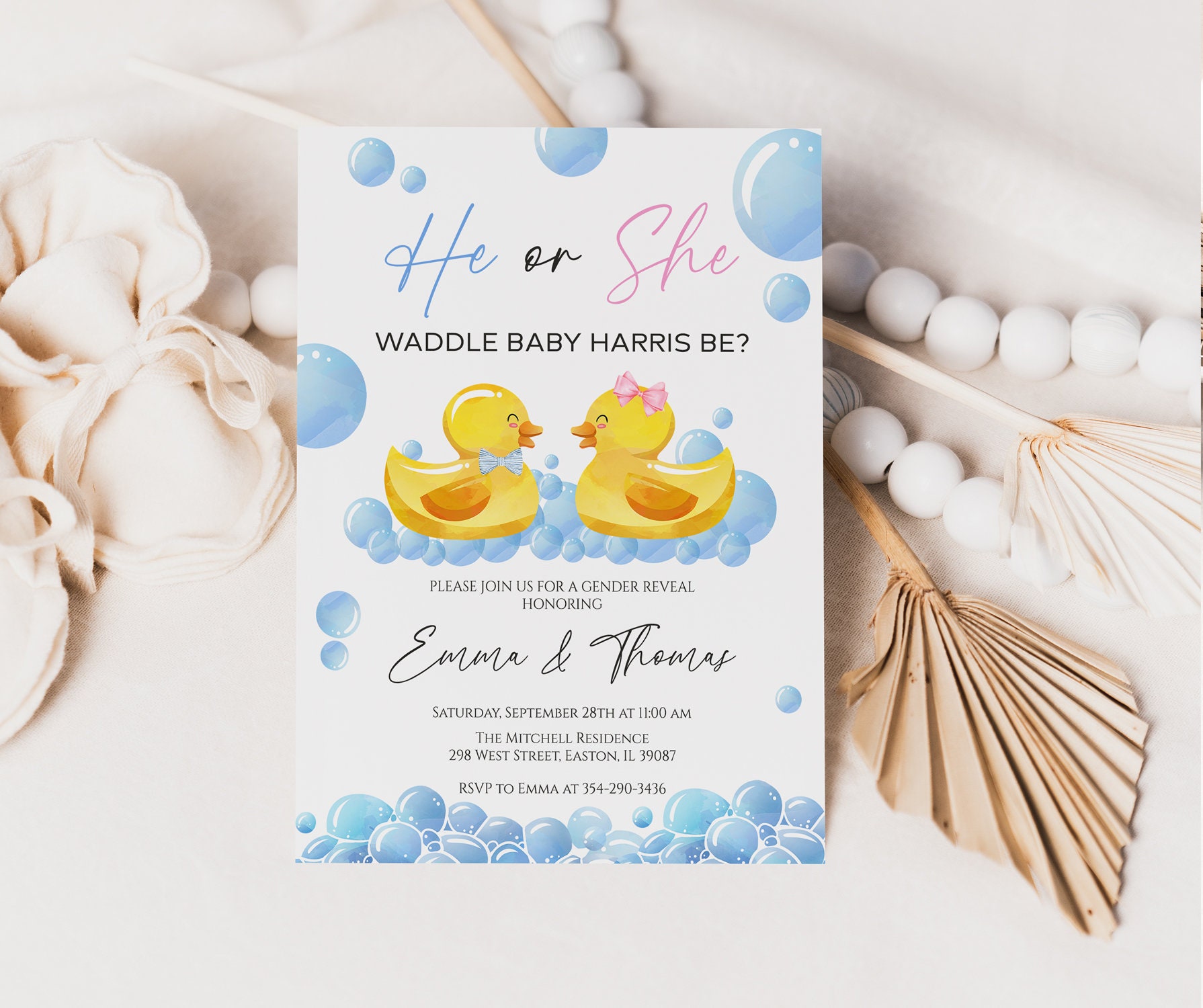 Waddle It Be Duck Gender Reveal Invitation - Rubber Ducky - He or She ...
