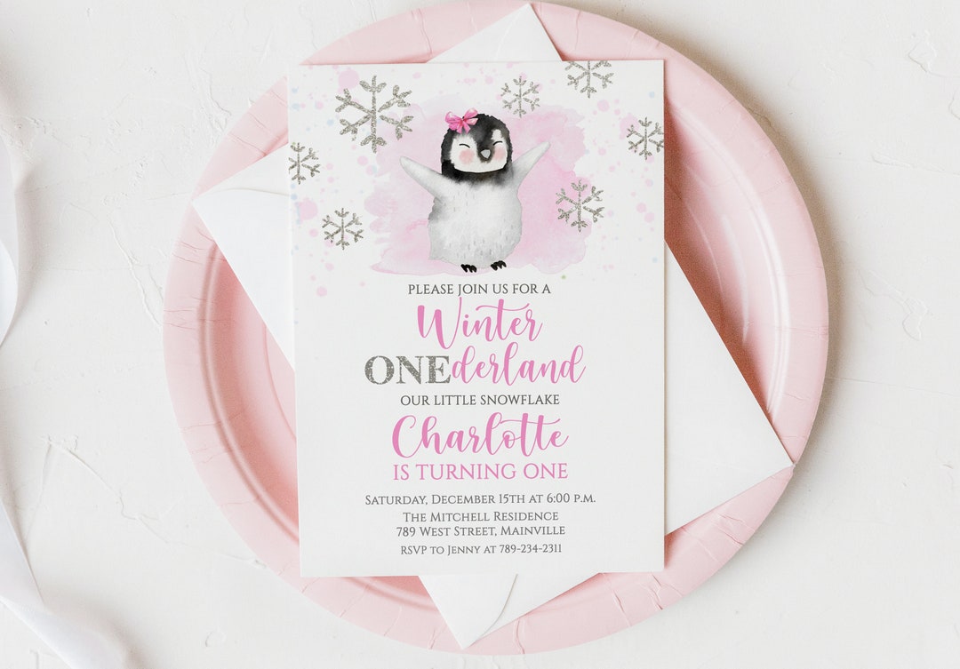 Penguin Winter One-derland Birthday Invitation, Onederland, Wonderland ...