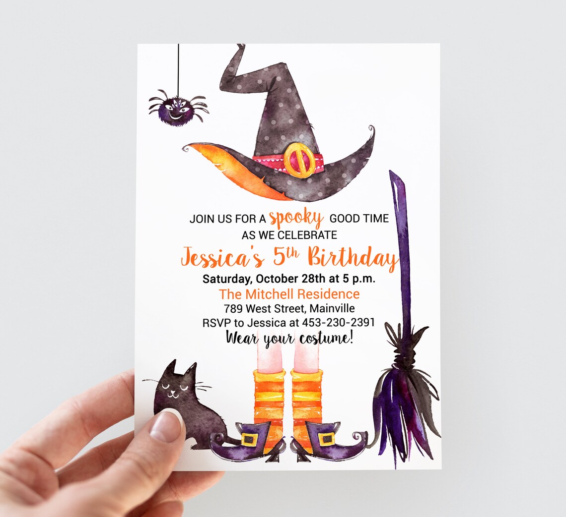 Halloween Birthday Party Invitation, Witch Invitation, Girl, Halloween ...