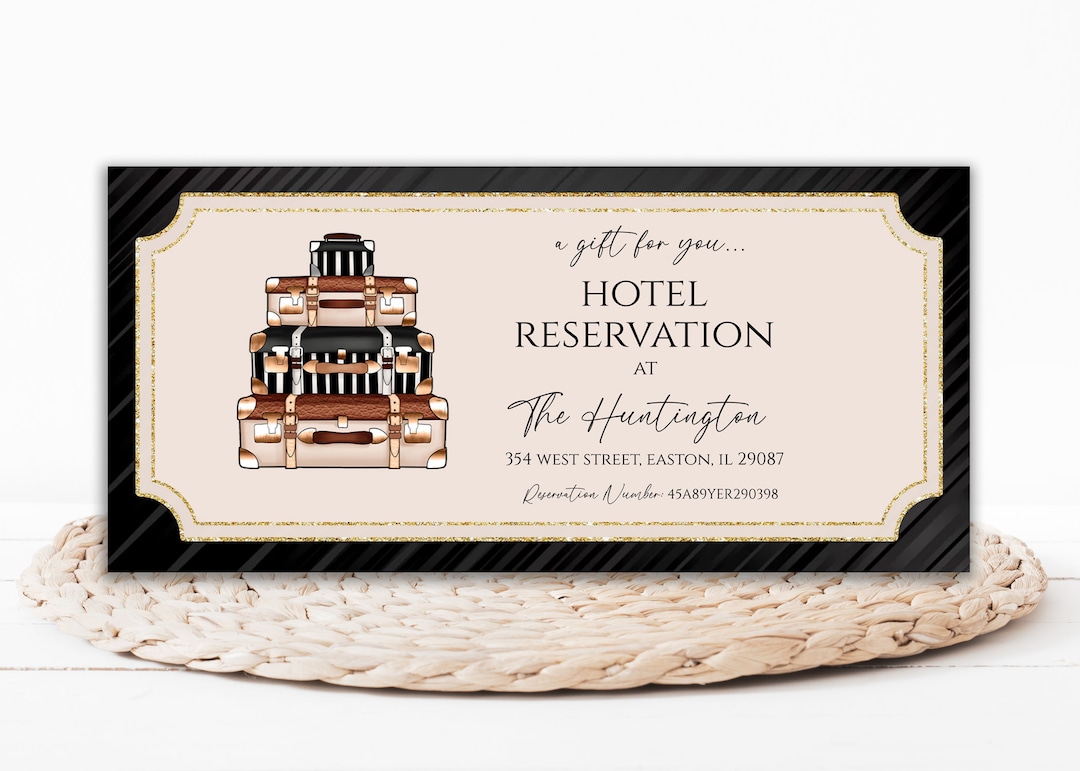 INSTANT DOWNLOAD Hotel Reservation Printable Gift Certificate Ticket ...