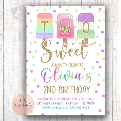 Second Birthday Invitation Two Sweet Birthday Invitations | Etsy