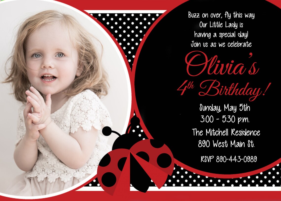Ladybug Birthday Party Invitation Ladybug Birthday Girl - Etsy